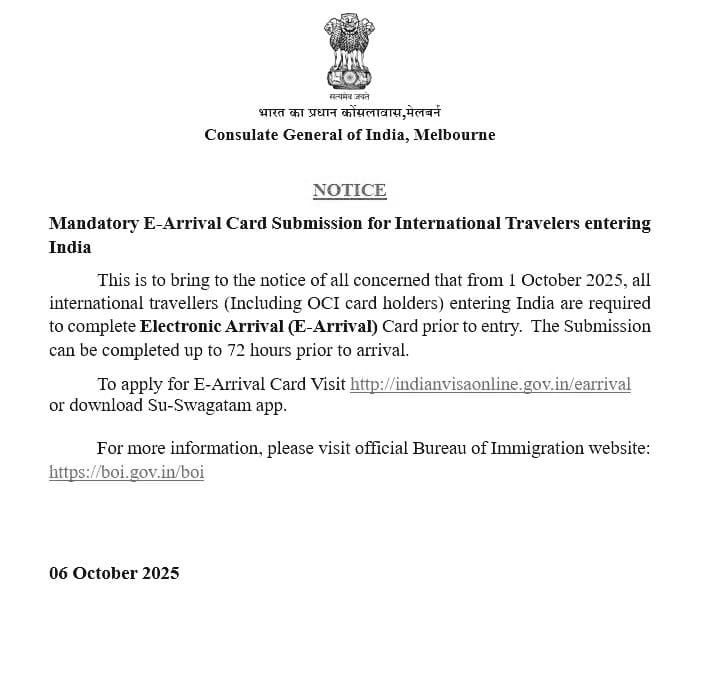 India’s New Digital Arrival E-Card (Oct 2025) — Complete FAQ for NRIs, OCI & Foreign Nationals ...